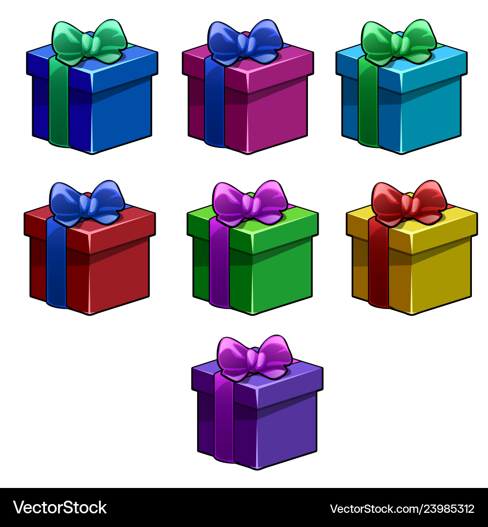 Set colorful simple gift boxes with ribbon bow Vector Image