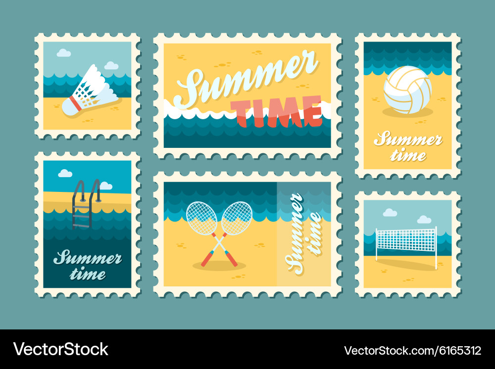 Summertime stamp set flat Royalty Free Vector Image