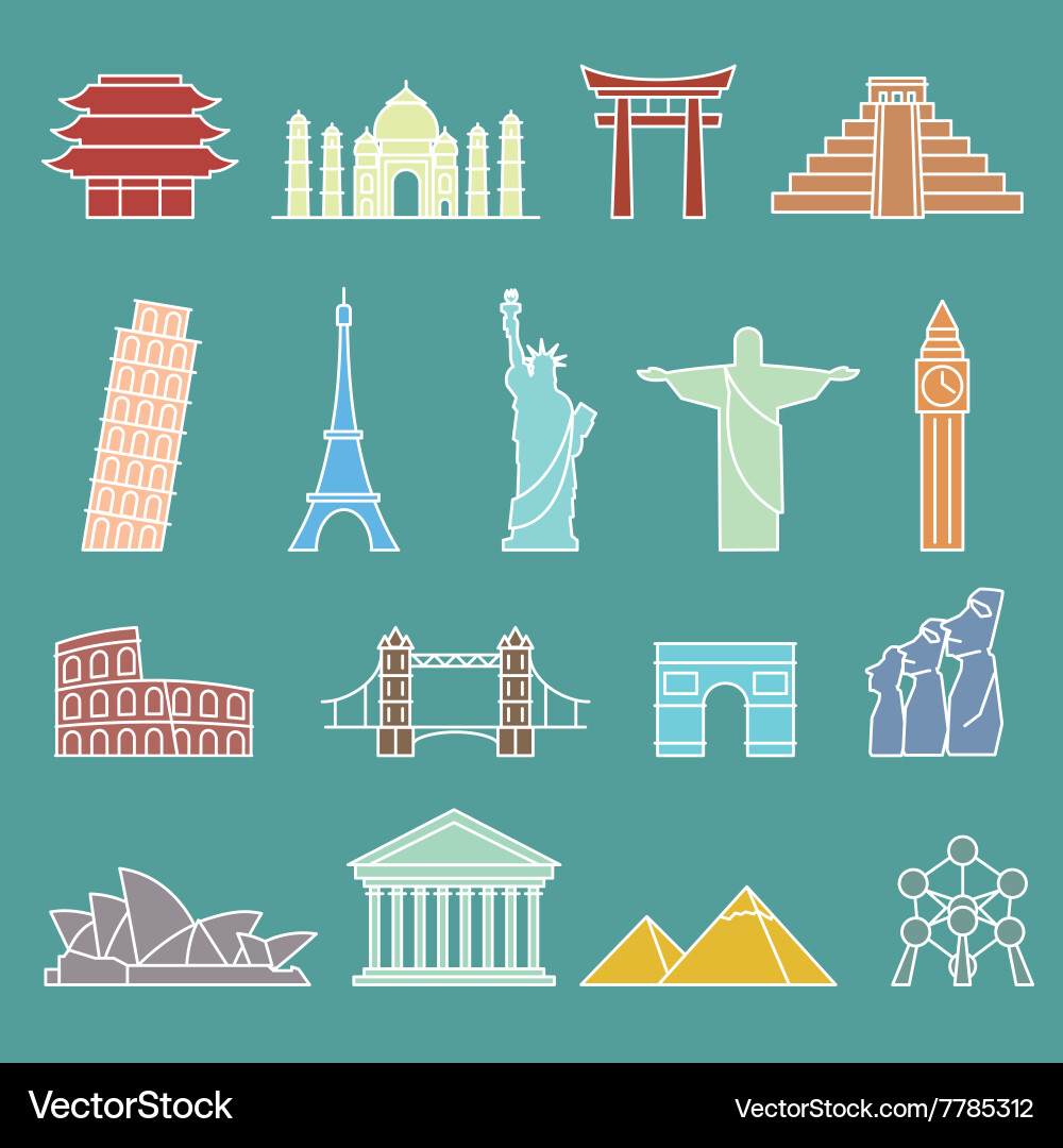 World landmarks outline icons abstract set Vector Image