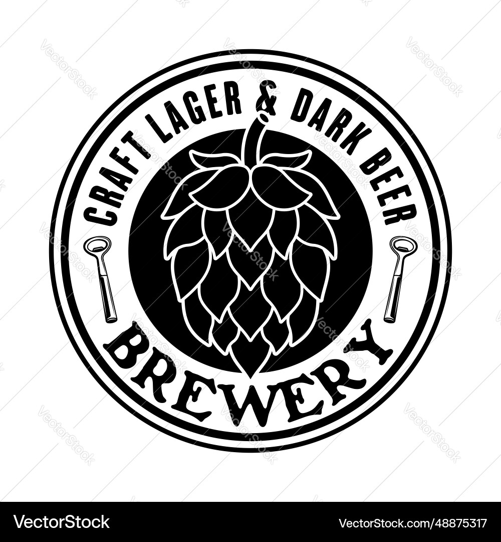 Brewery round emblem label badge or logo Vector Image