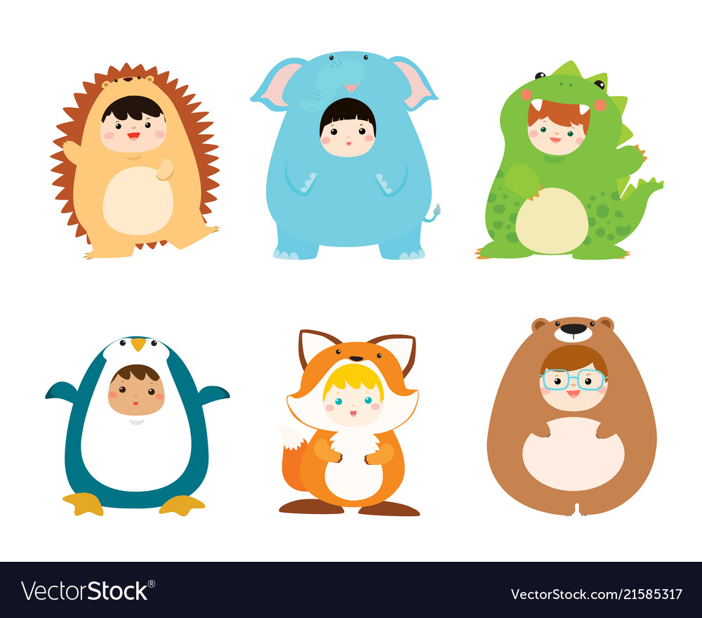 Cute kids wearing animal costumes Royalty Free Vector Image