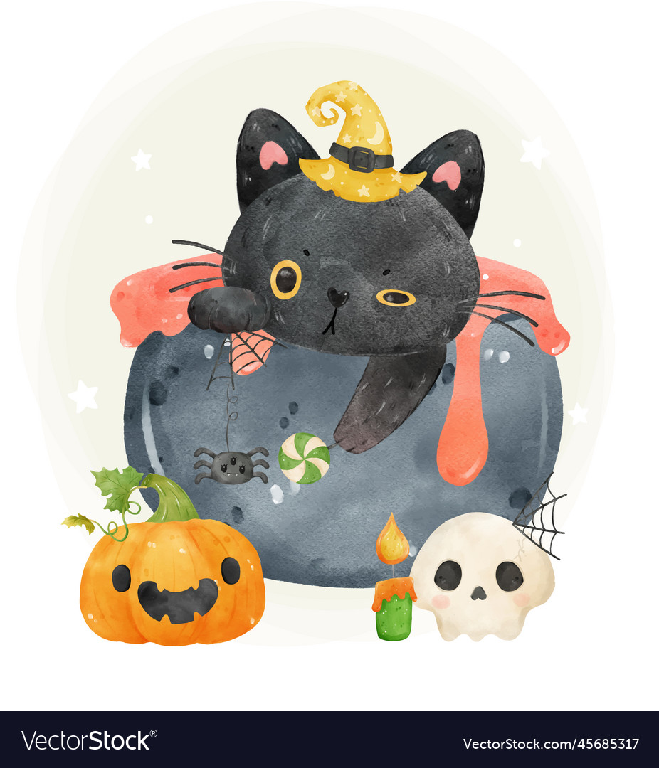 Cute witch in cauldron halloween Royalty Free Vector Image