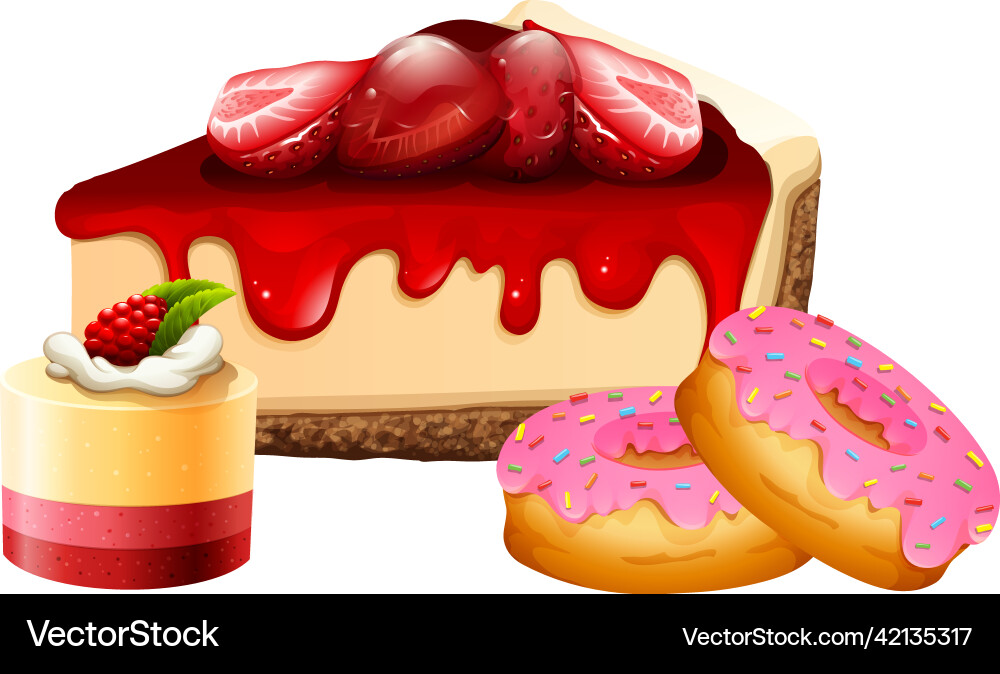 Delicious desserts cartoon set Royalty Free Vector Image