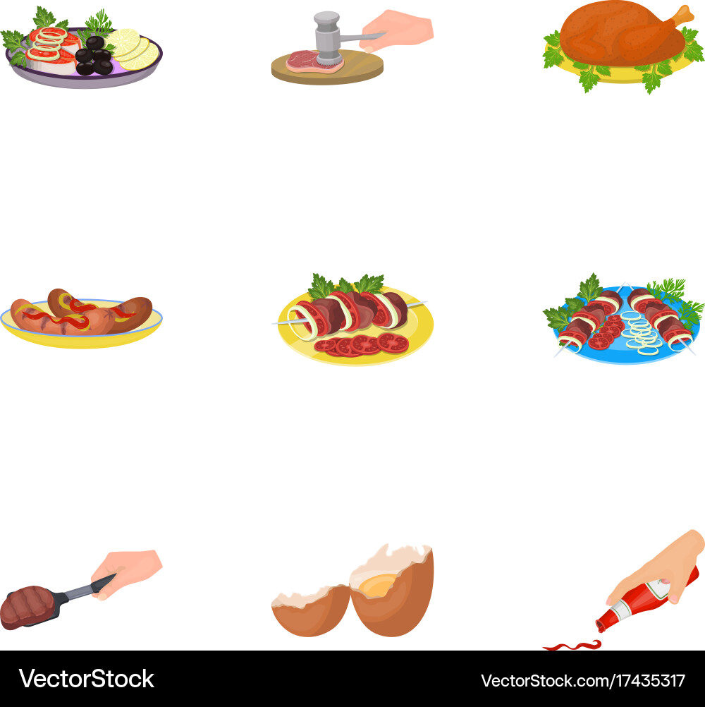 Fried chicken cooking chop slicing vegetables Vector Image