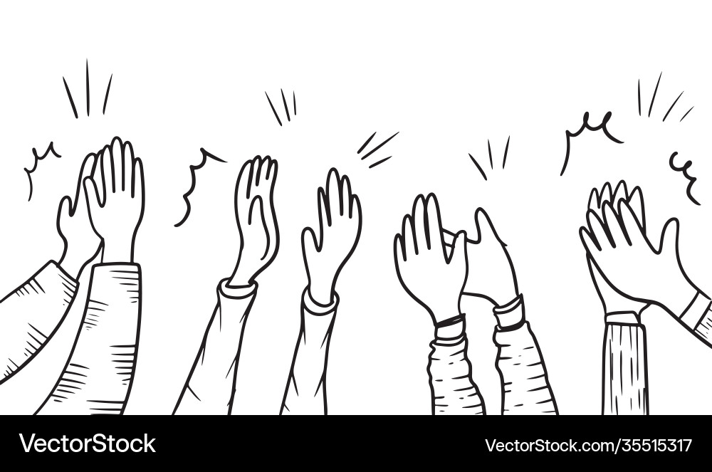 Hand drawn sketch style applause thumbs up Vector Image