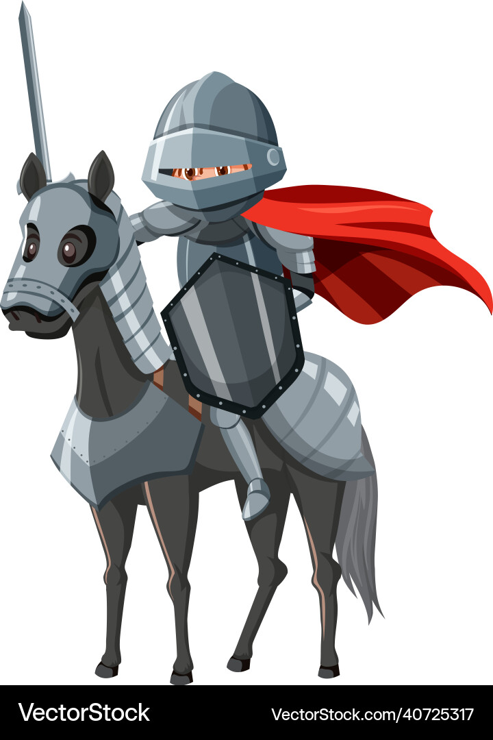Knight riding a horse with weapon and shield Vector Image
