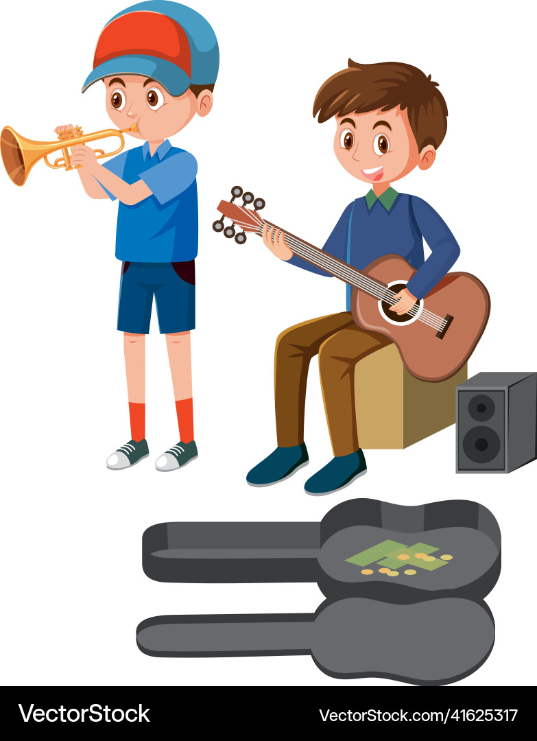 Man buskers perform at the street Royalty Free Vector Image