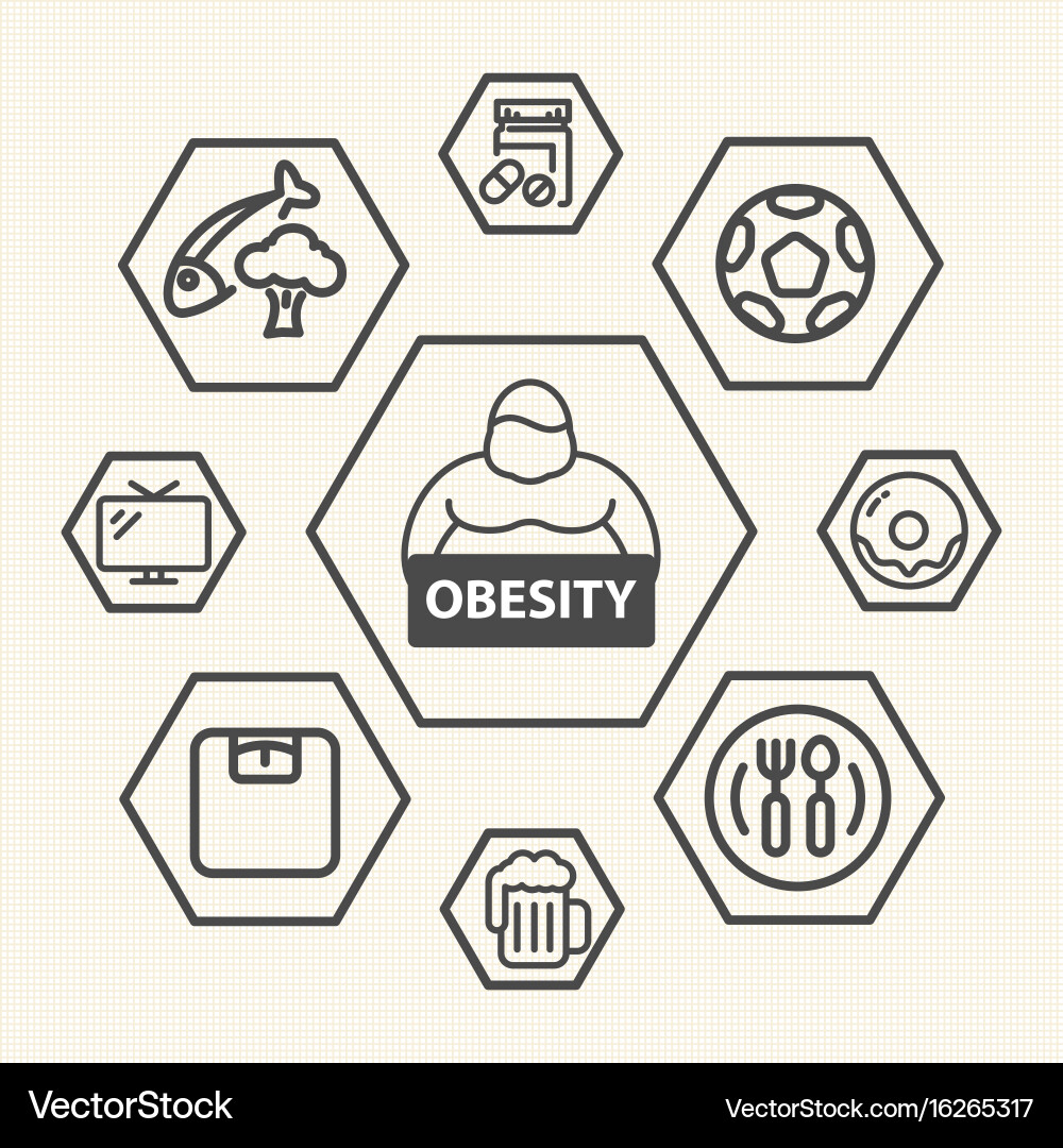 Obesity icons set icons Royalty Free Vector Image