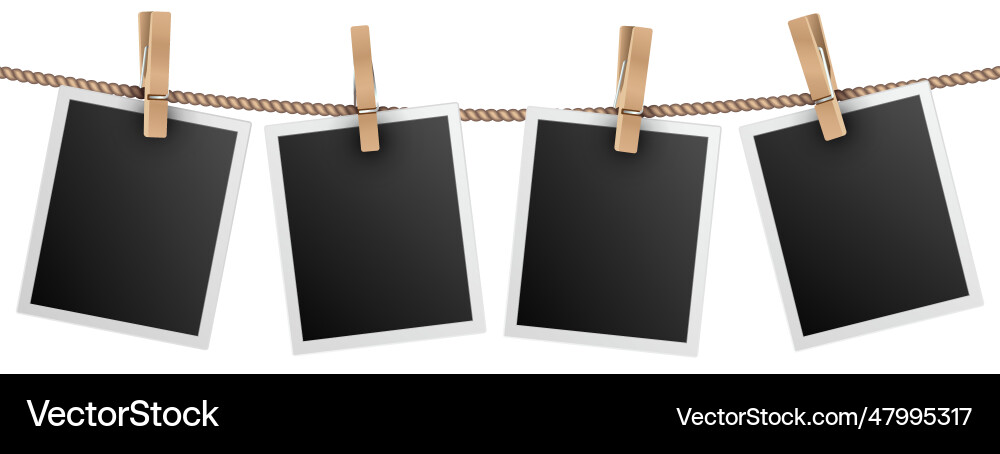Retro photo frames hanging on rope isolated Vector Image