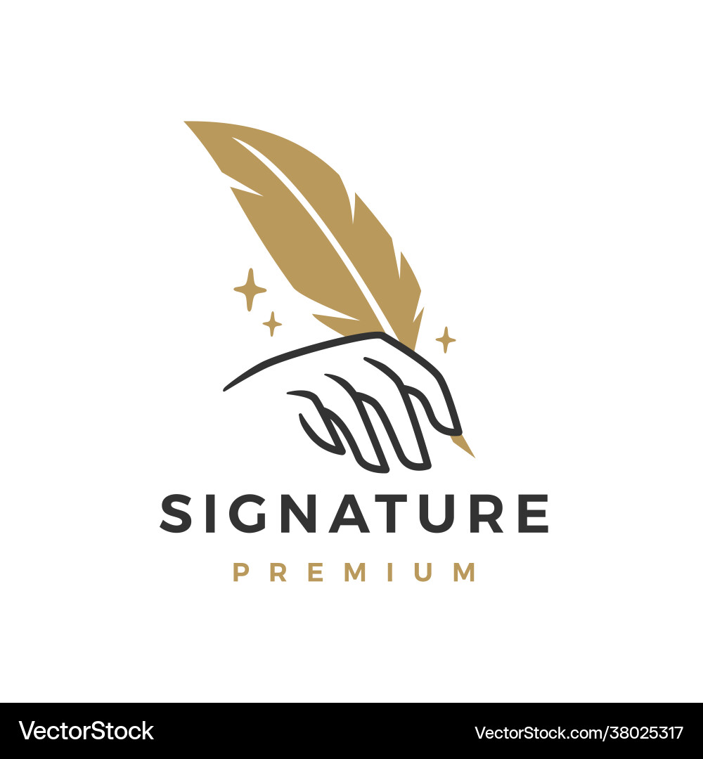 Signature feather pen hand writing logo icon Vector Image