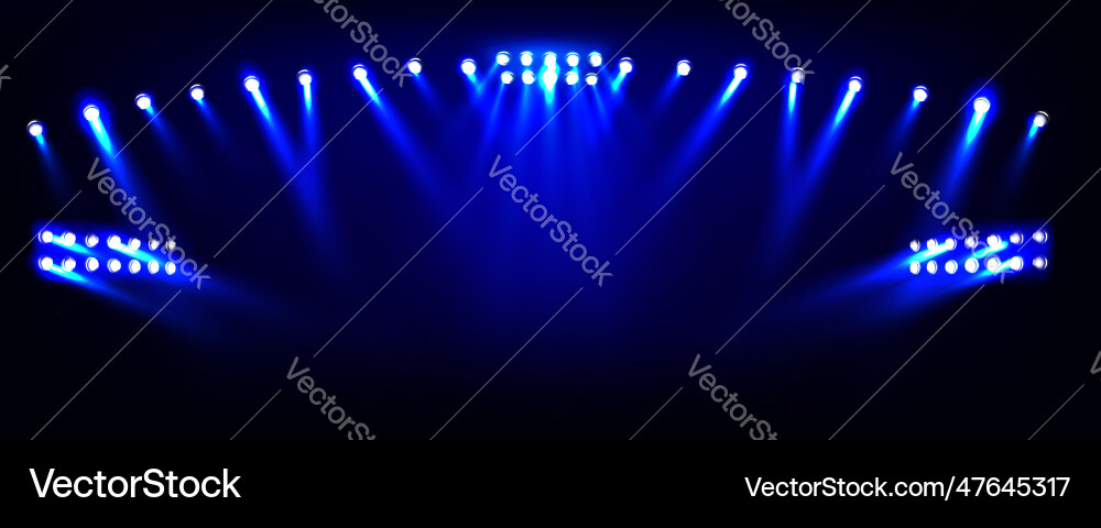 Spotlights with blue light beams on stadium Vector Image
