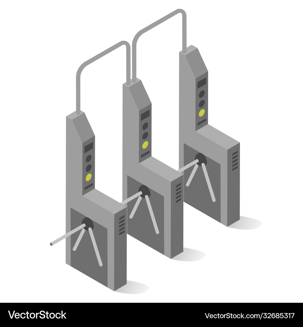 Turnstile mechanical gate post with arms and Vector Image
