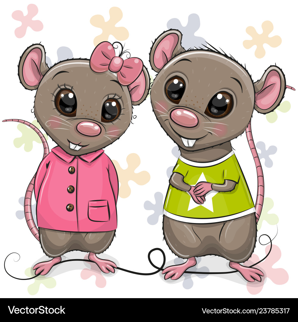 Two cartoon rats on a flowers background Vector Image