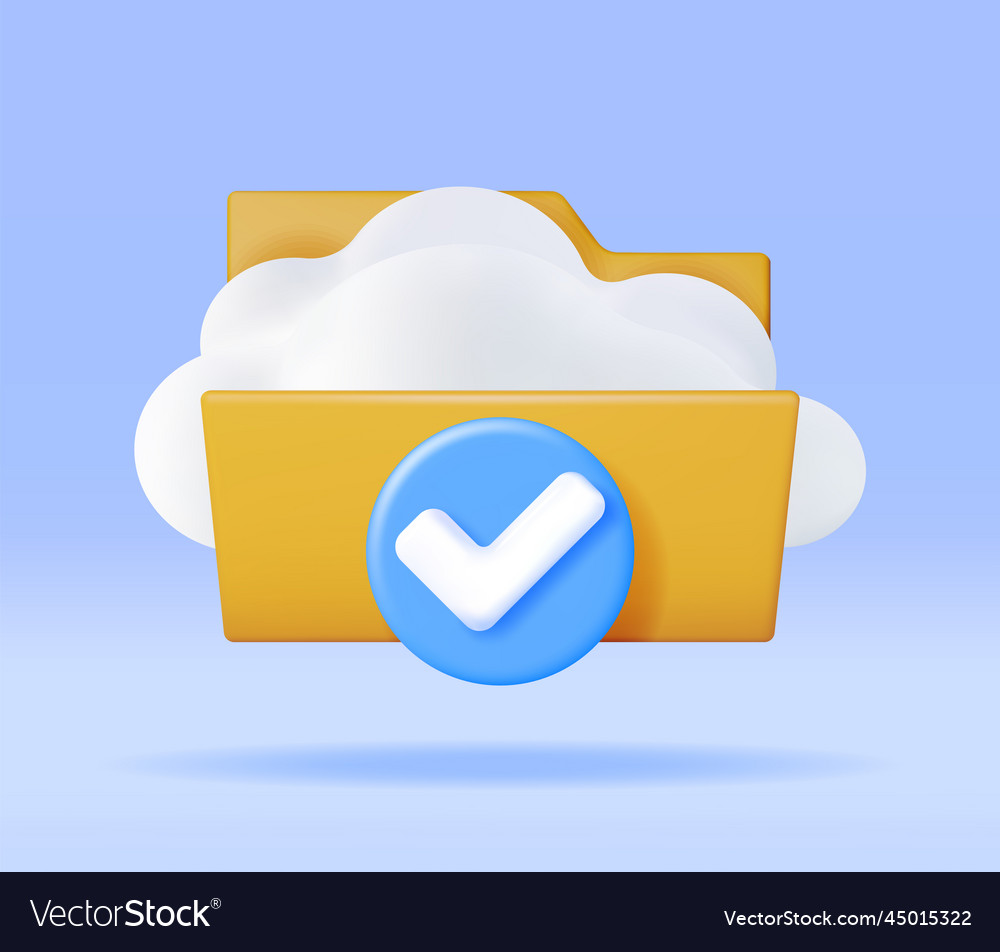 3d cloud in folder with checkmark Royalty Free Vector Image
