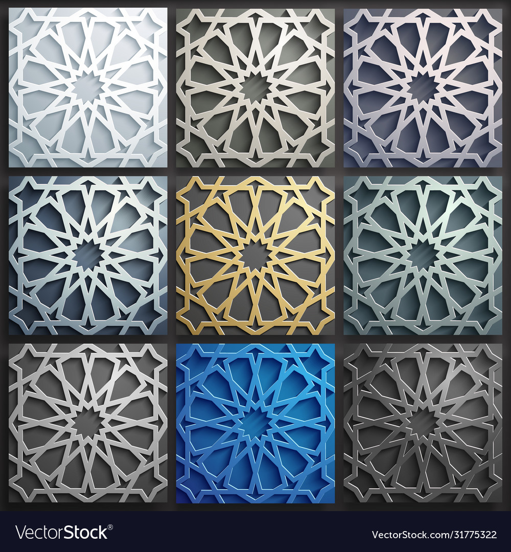 3d islamic pattern set abstract Royalty Free Vector Image
