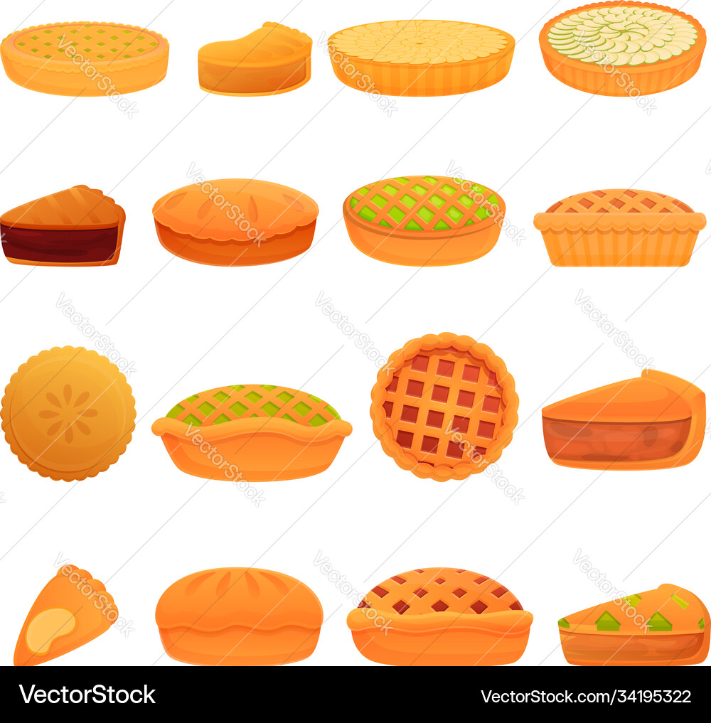 Apple pie icons set cartoon style Royalty Free Vector Image