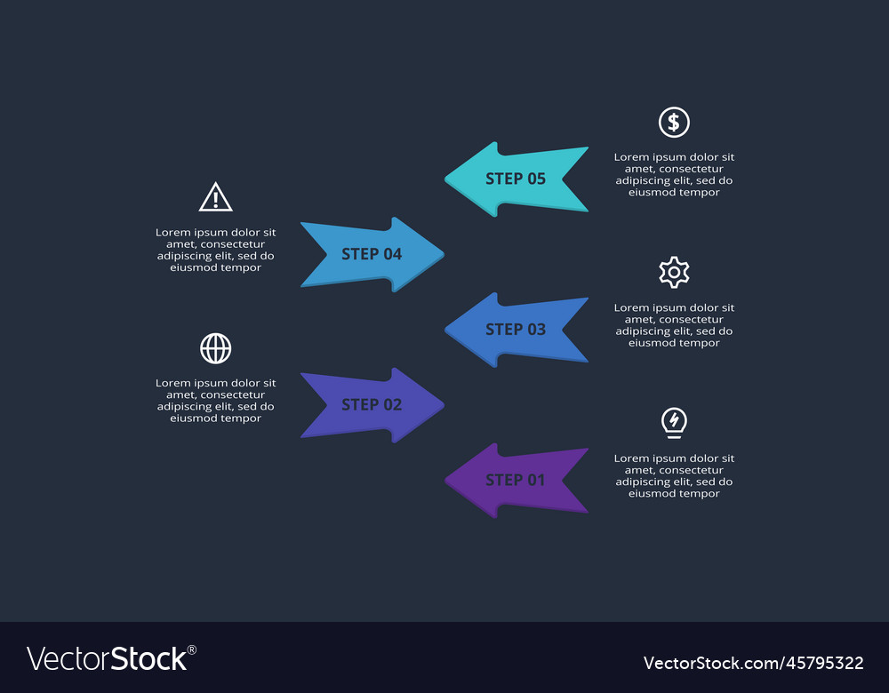 Arrows dark infographic with 5 elements template Vector Image