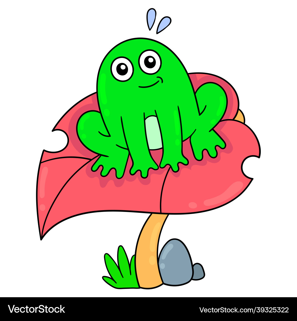 Cute frog with a smiley face sitting on a red Vector Image