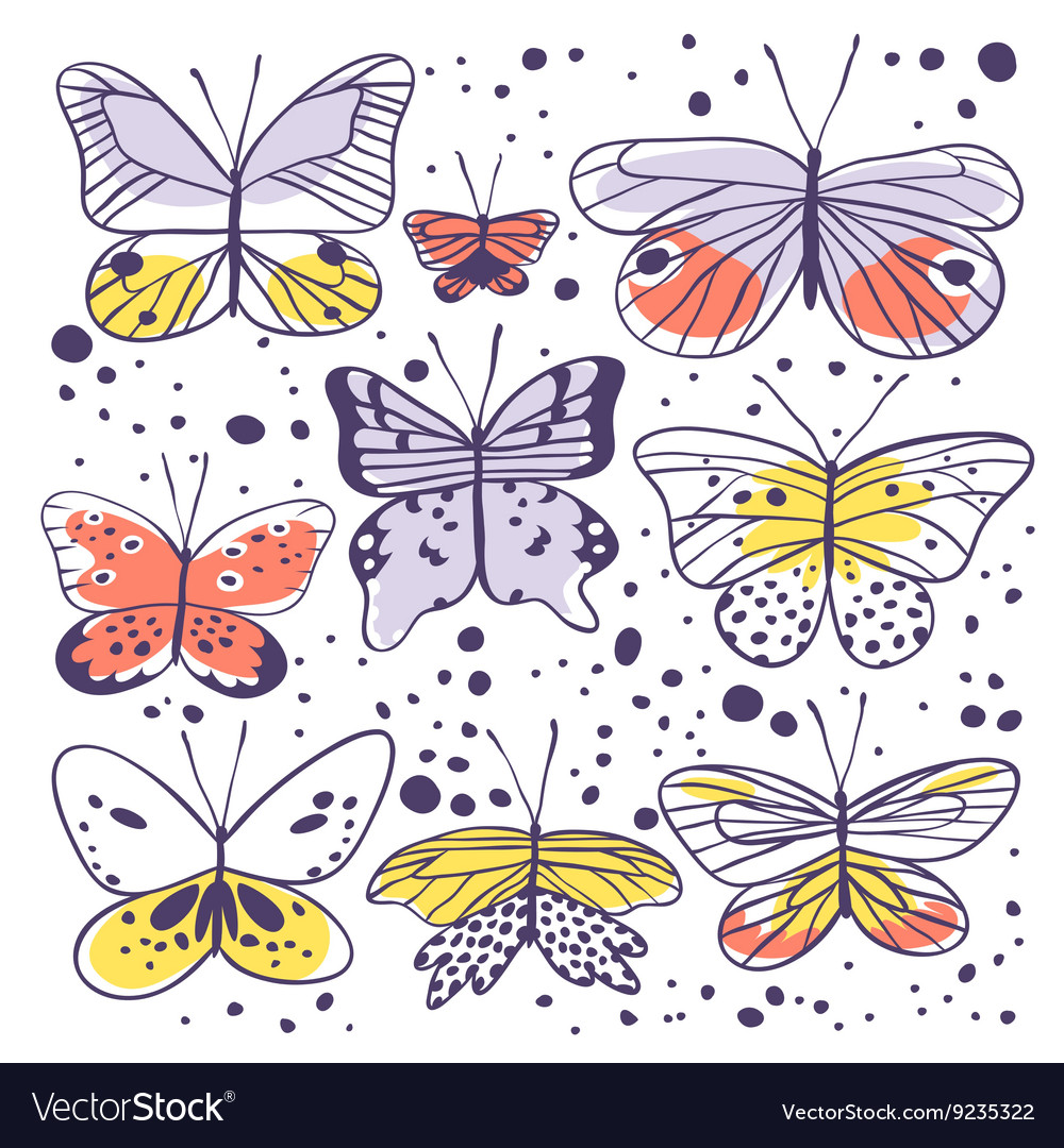 Set of butterfly hand drawn Royalty Free Vector Image Set of butterfly hand drawn Royalty Free Vector Image
