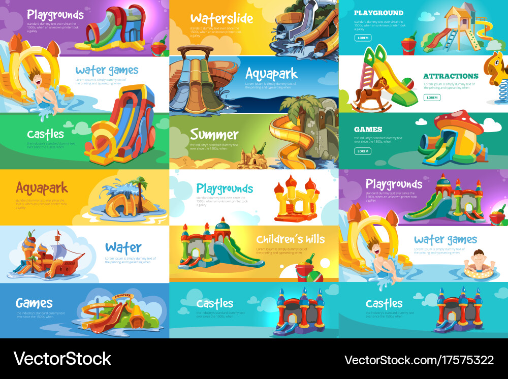 Set of horizontal banners with playgrounds Vector Image