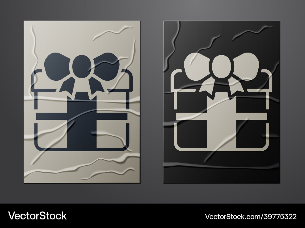 White gift box icon isolated on crumpled paper Vector Image