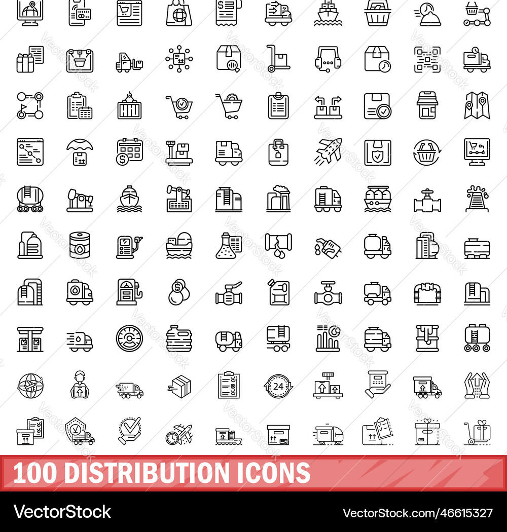 100 distribution icons set outline style Vector Image