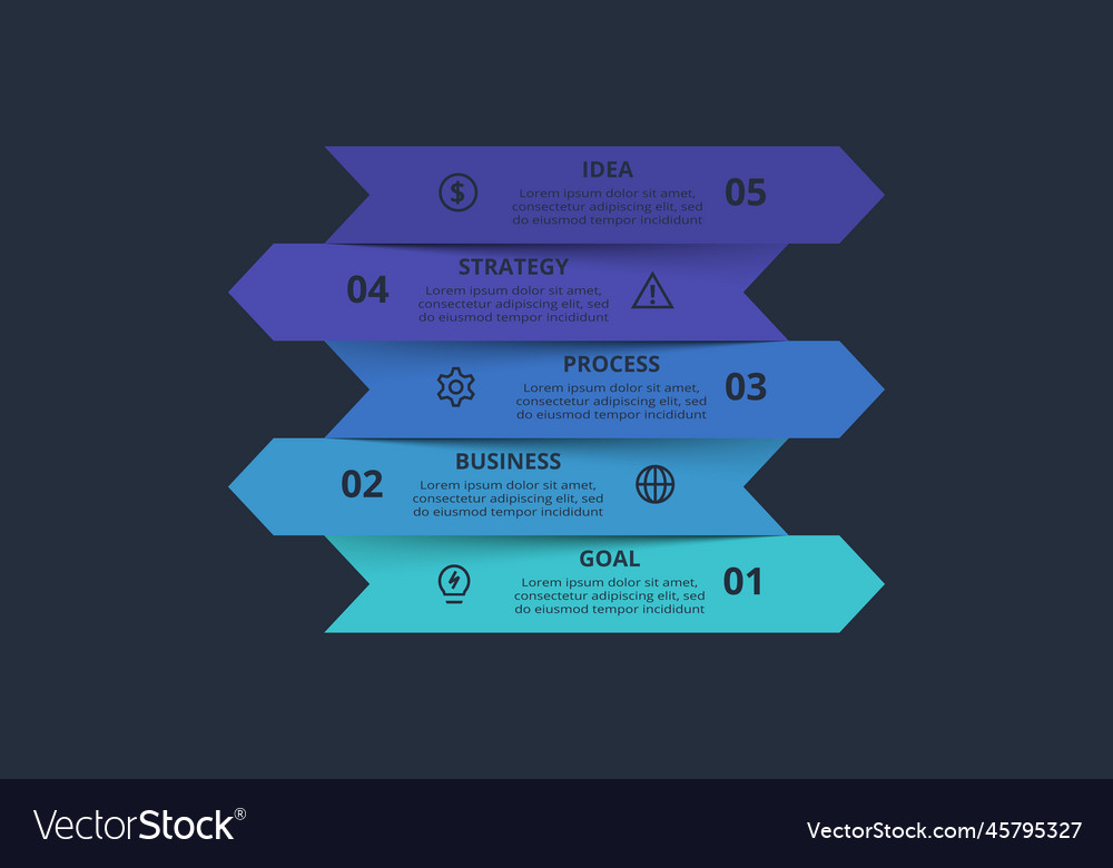 Arrows dark infographic with 5 elements template Vector Image