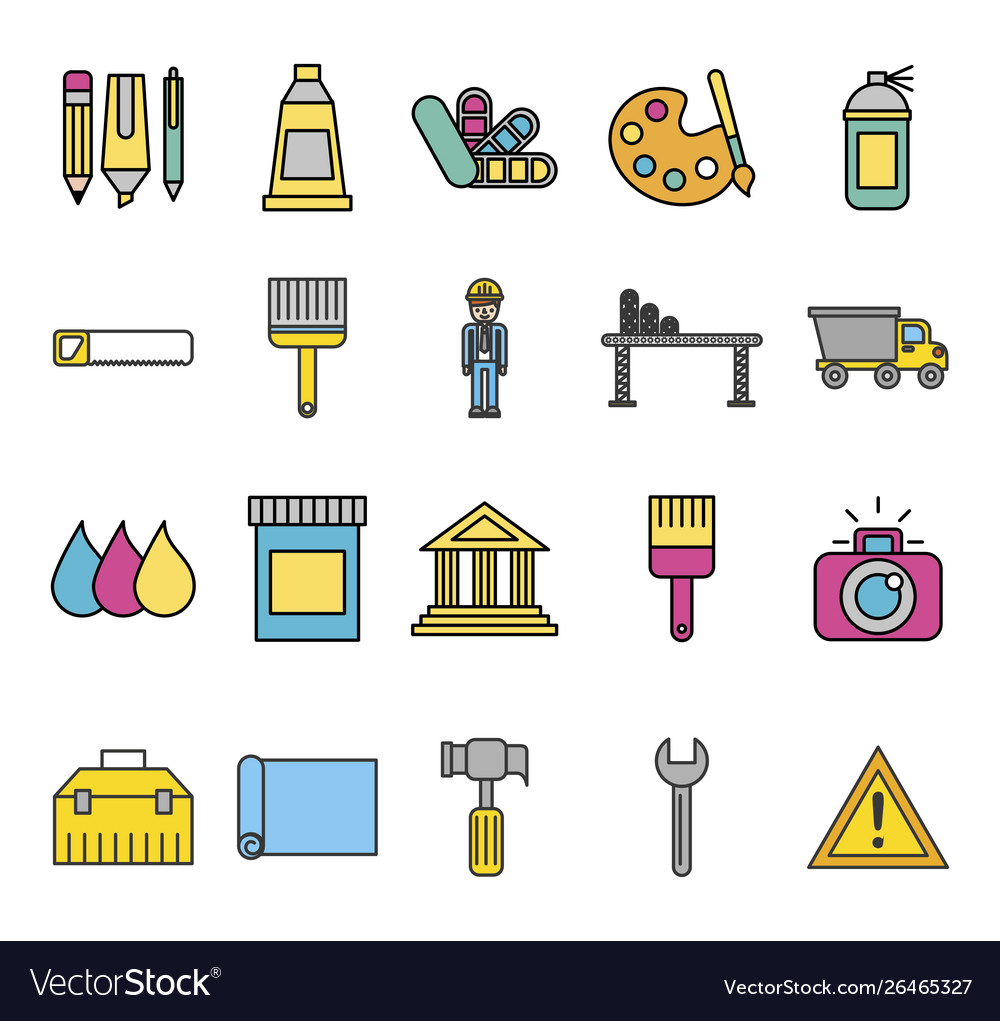Bundle creative ideas set icons Royalty Free Vector Image