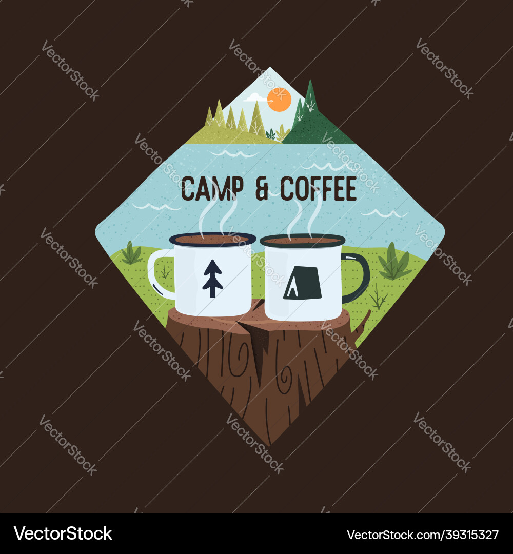 Camp and coffee graphic design on black Royalty Free Vector