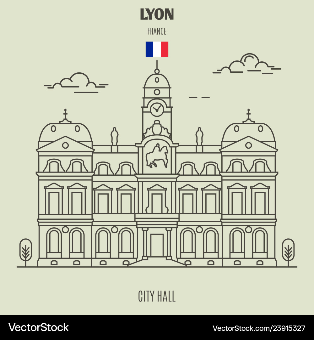 City hall in lyon Royalty Free Vector Image - VectorStock