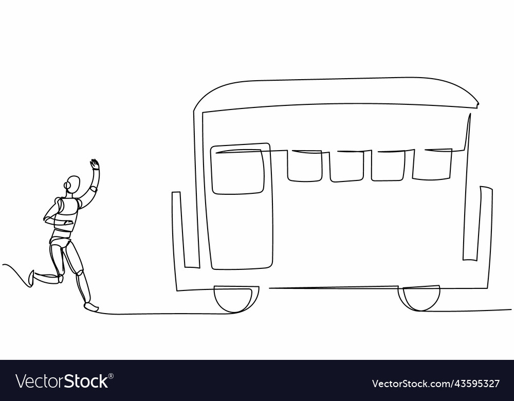 Continuous one line drawing robot run chasing Vector Image