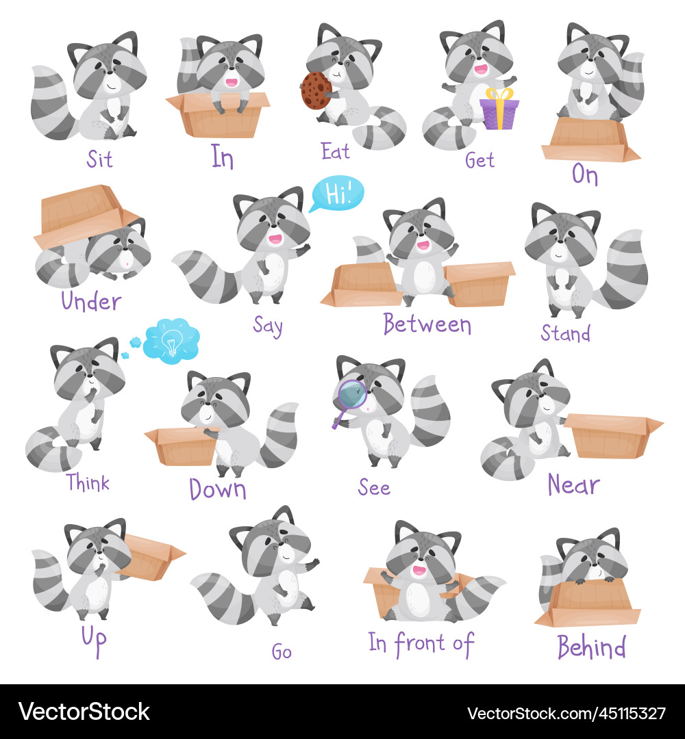 Cute racoon character with striped tail Royalty Free Vector