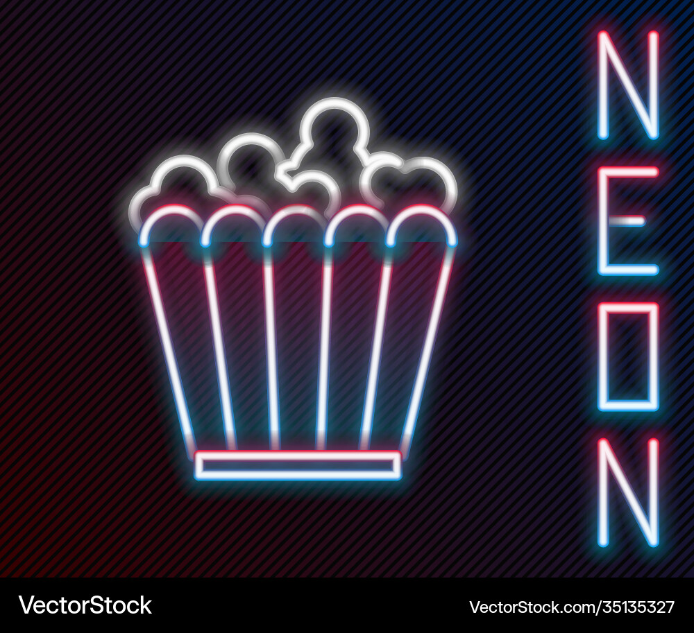 Glowing neon line popcorn in cardboard box icon Vector Image