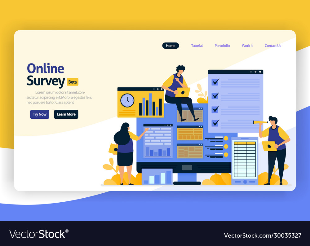 Landing page flat design online survey Royalty Free Vector