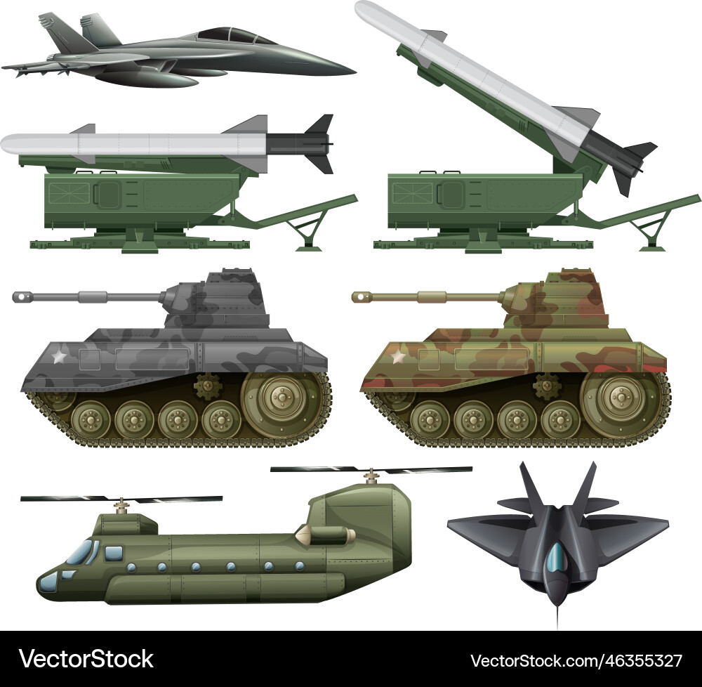 Military vehicles and weapons collection Vector Image