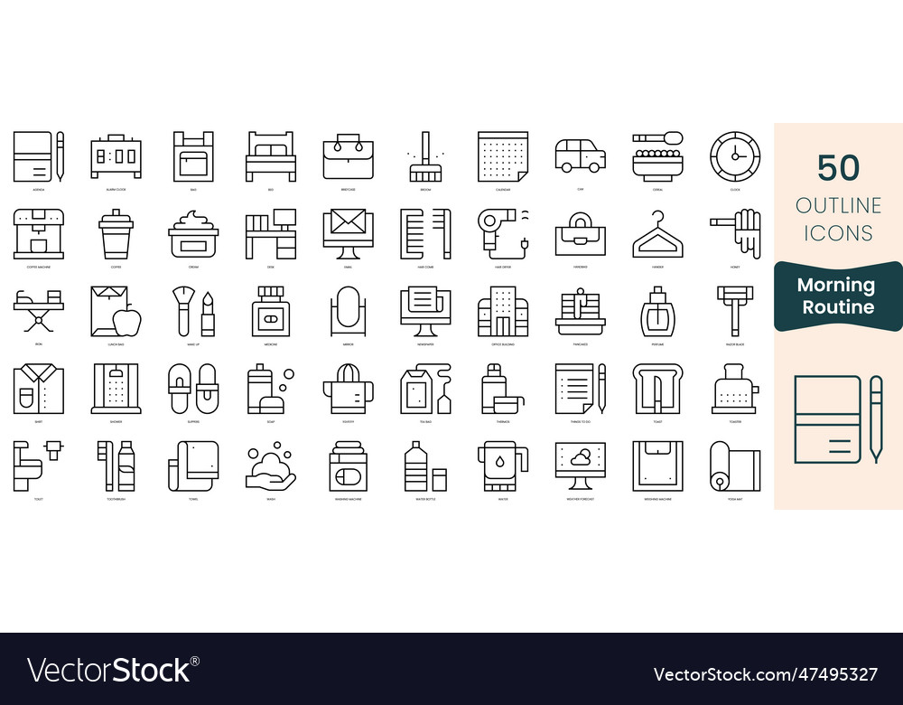 Set of morning routine icons thin linear style Vector Image