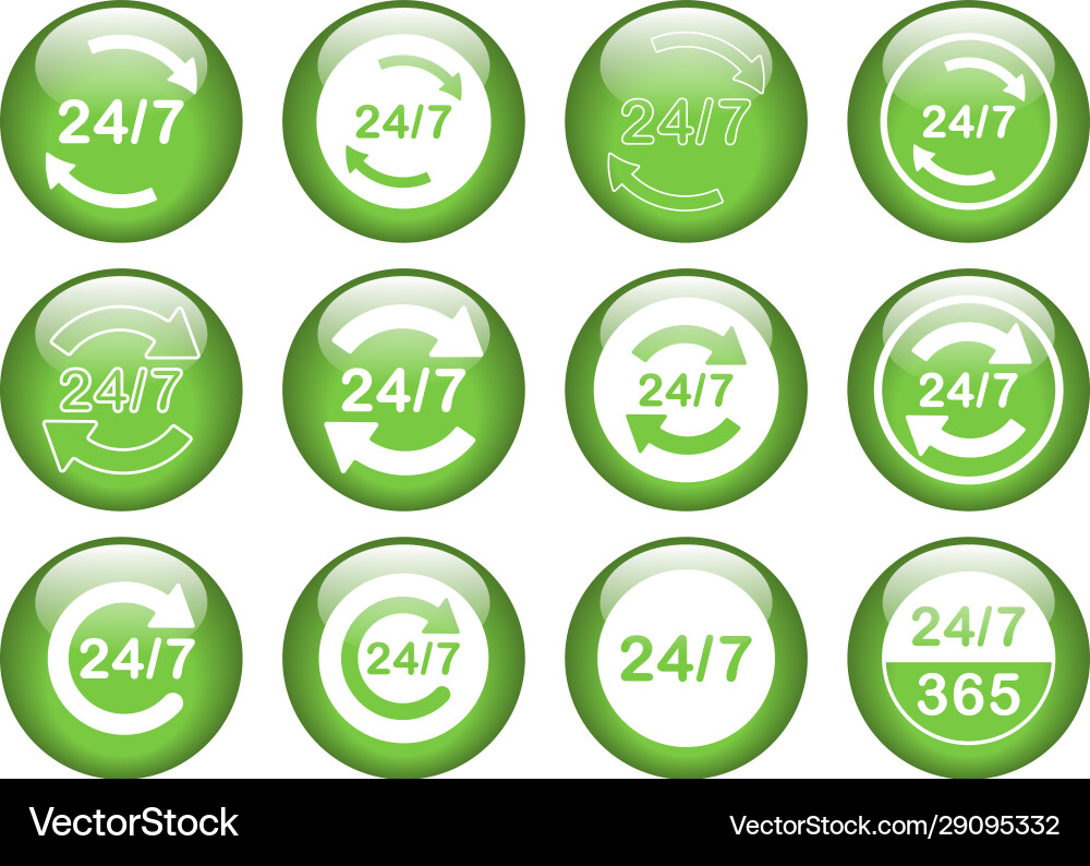 247 service open 24 h hours a day and 7 Royalty Free Vector