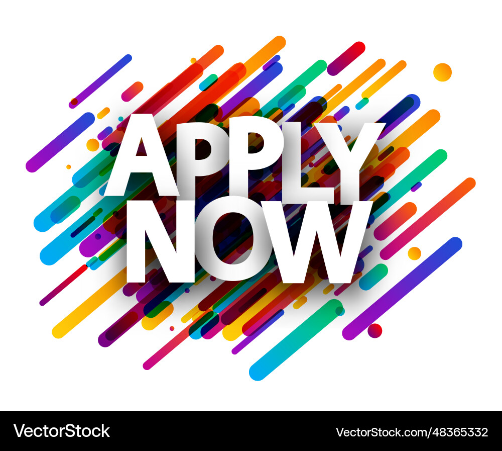 Apply now sign over colorful lines background Vector Image