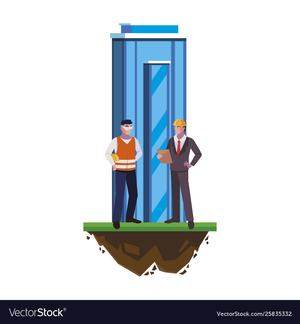 Builder constructor with engineer and building Vector Image