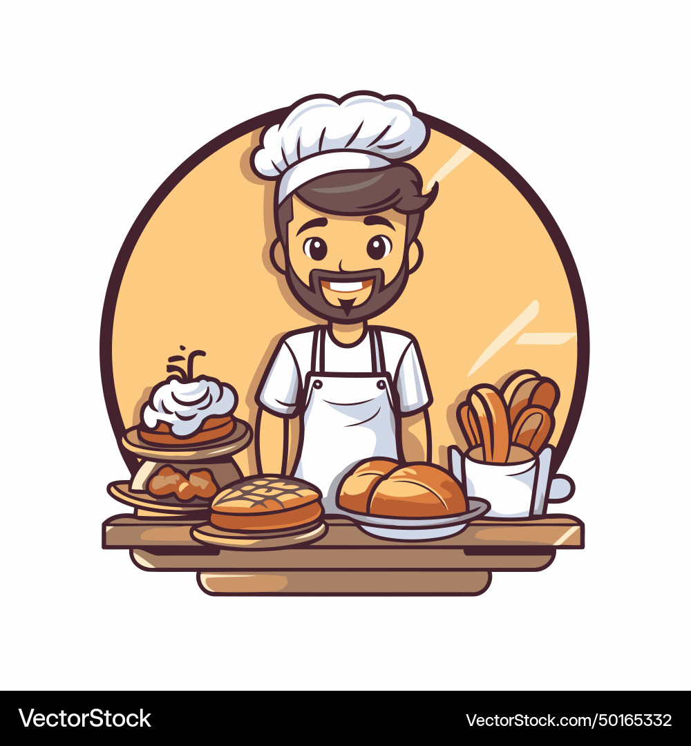 Chef with bread and muffin cartoon graphic design Vector Image