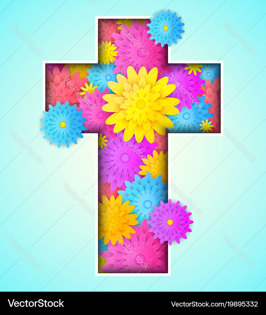 Cross with colorful flowers Royalty Free Vector Image