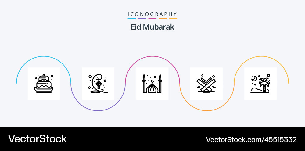 Eid mubarak line 5 icon pack including islam holy Vector Image