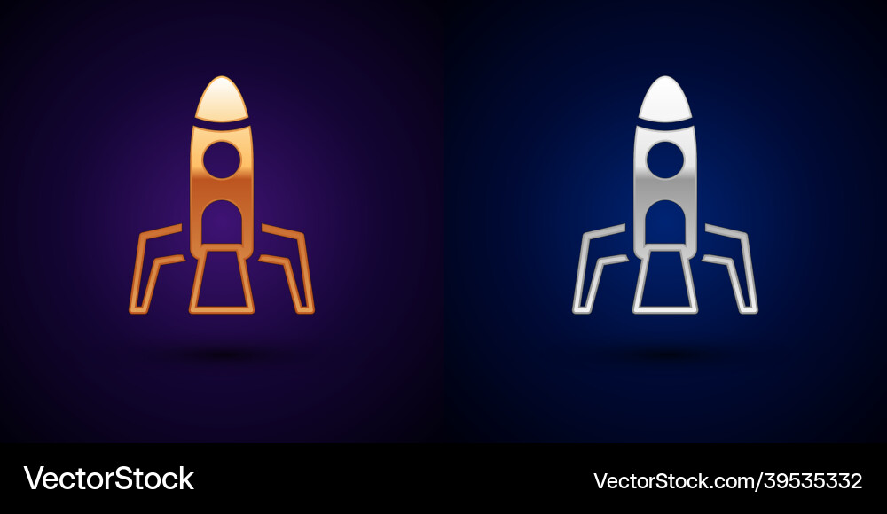 Gold and silver rocket ship icon isolated on black