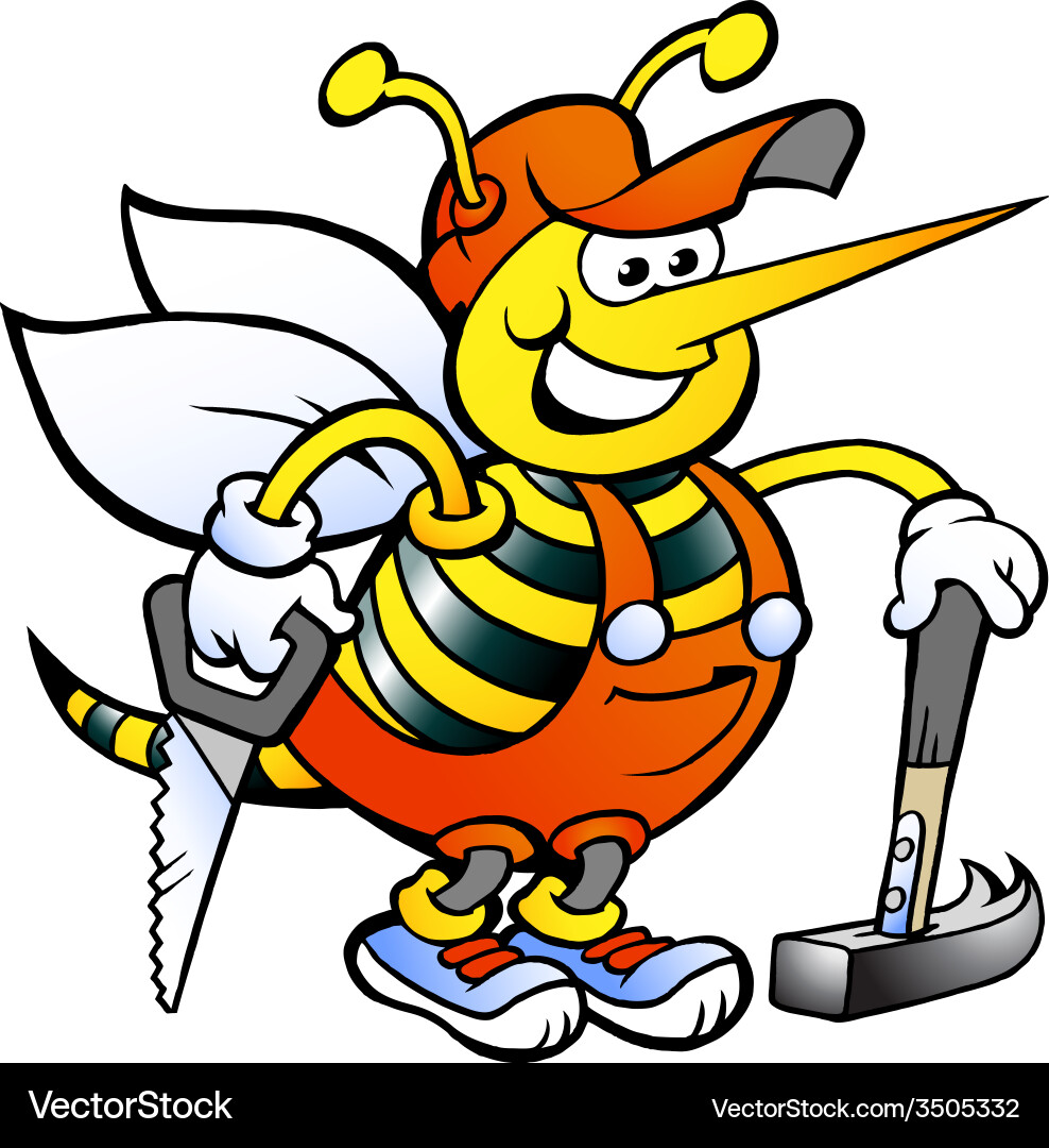 Hand-drawn of an Happy Working Carpenter Bee Vector Image