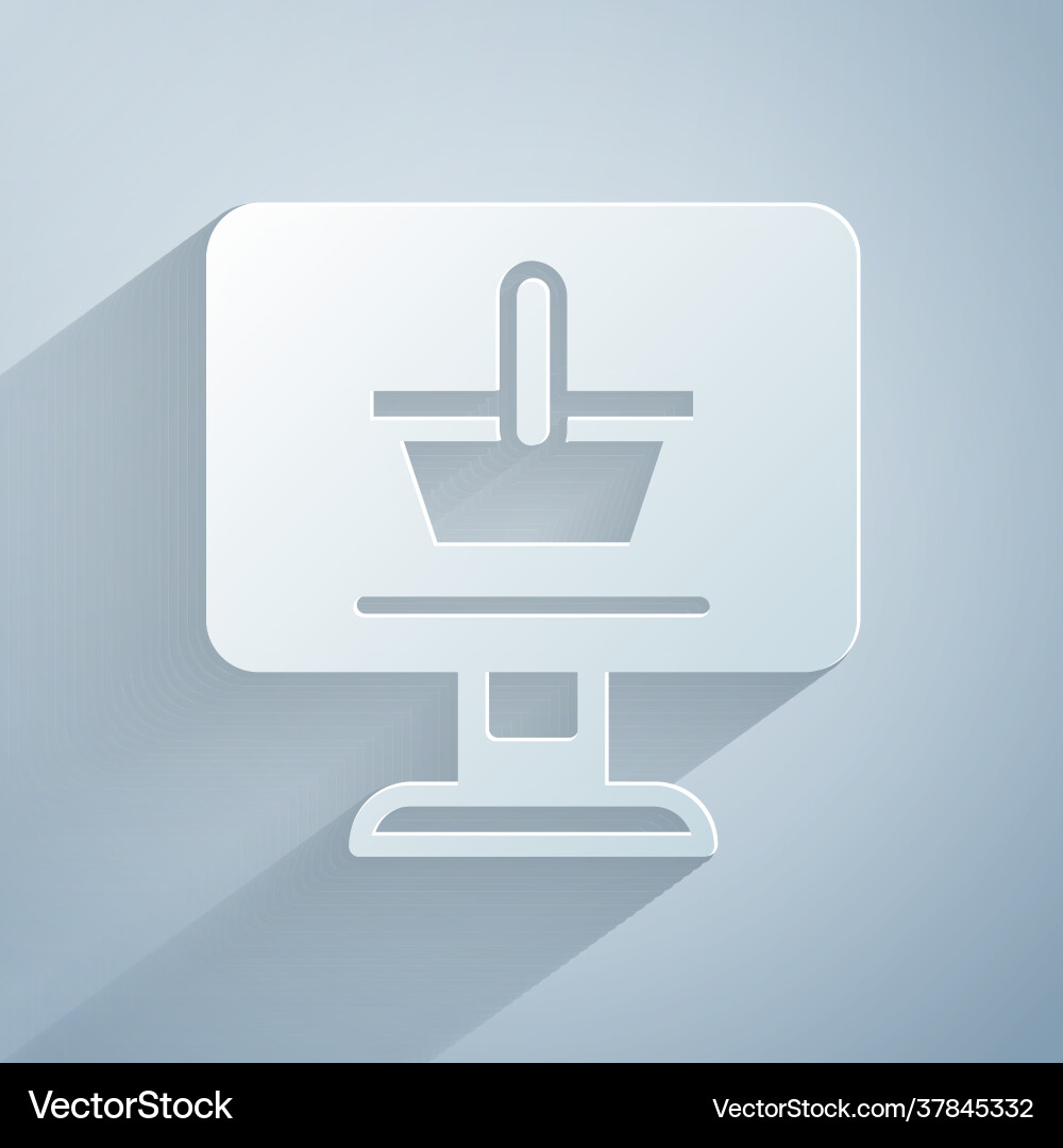 Paper cut shopping cart on screen computer icon Vector Image