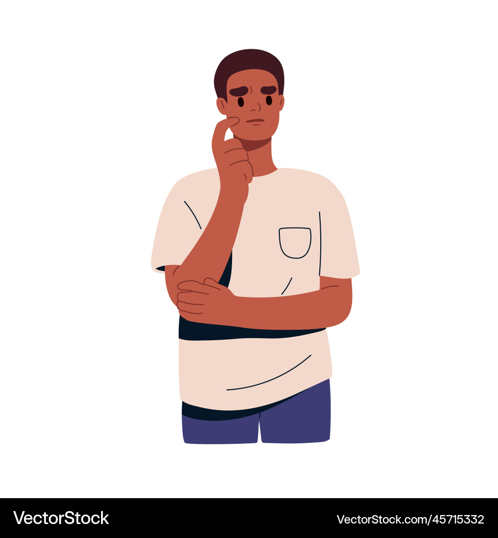 Pensive thoughtful black man in trouble doubting Vector Image