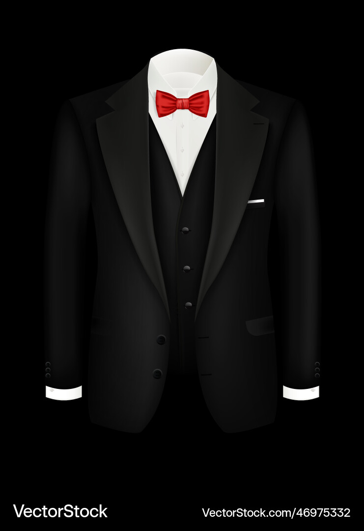 Realistic tuxedo background with bow black mens Vector Image
