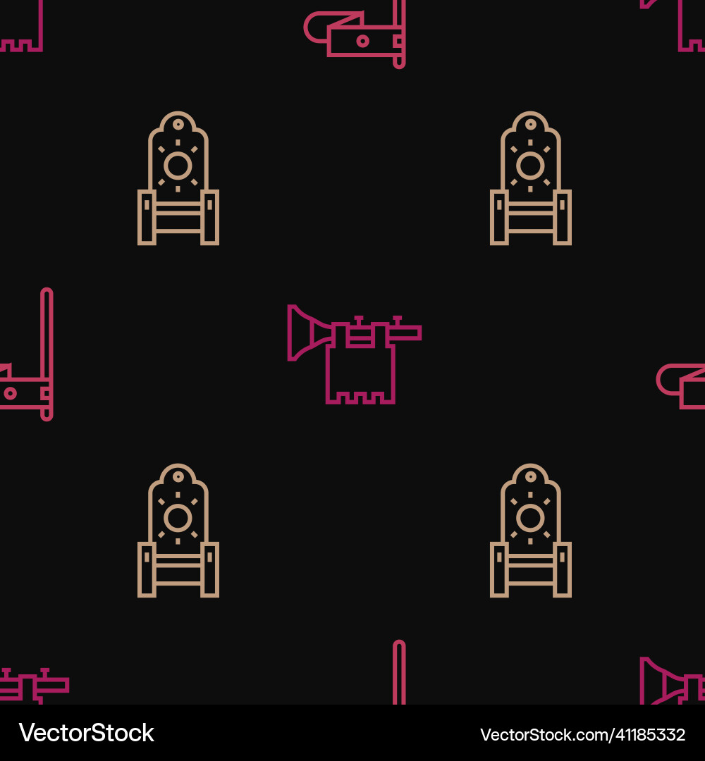 Set line medieval flag throne and trumpet Vector Image