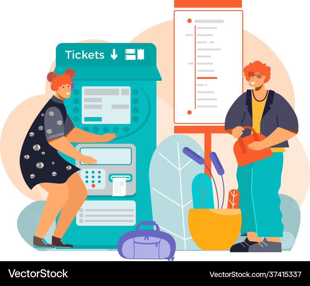Buying train tickets composition Royalty Free Vector Image