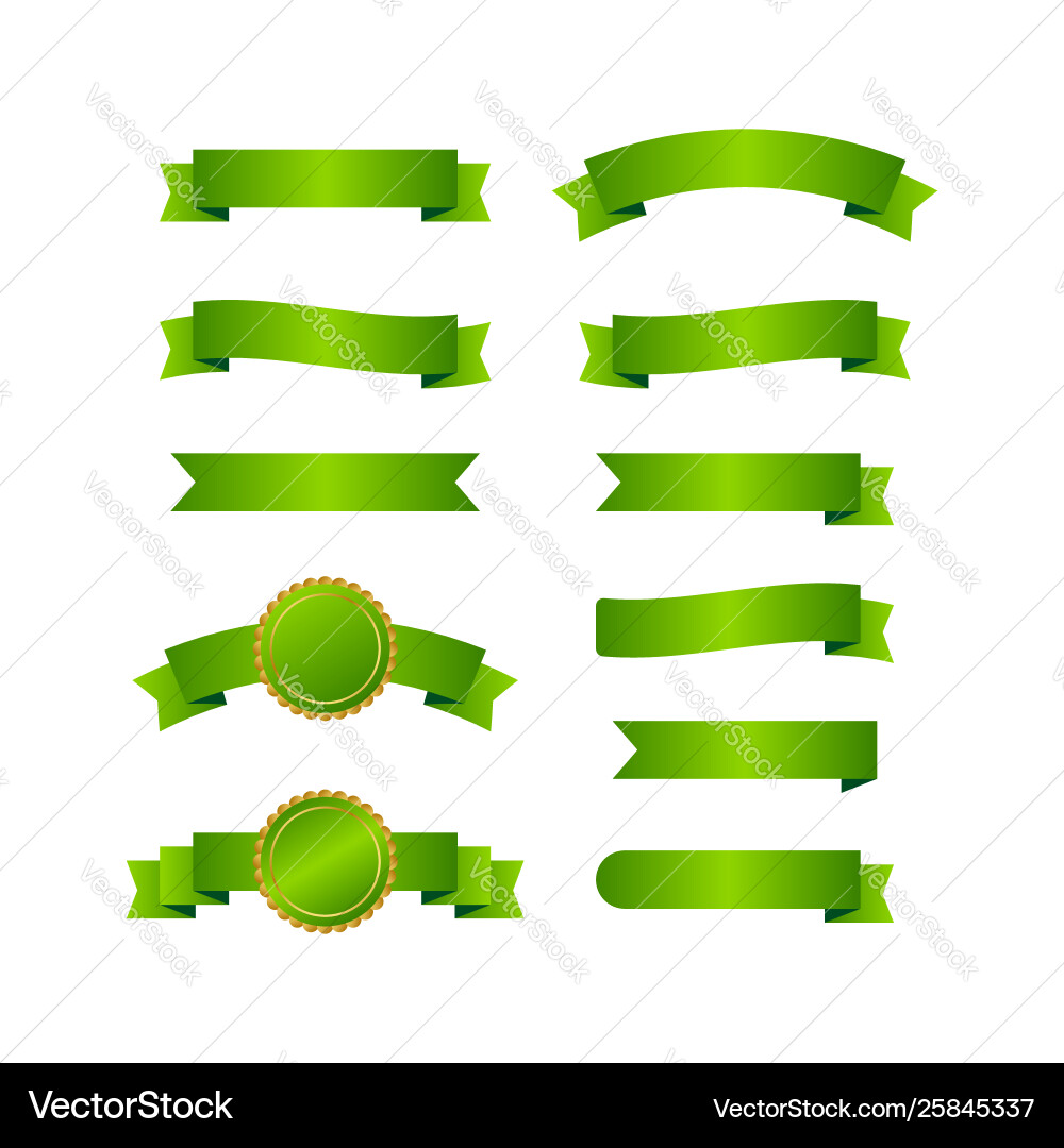 Green ribbons banners set ribbons Royalty Free Vector Image
